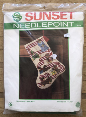 Vintage Sunset Needlepoint "Teddy Bear Christmas" Stocking Kit #6004 ...
