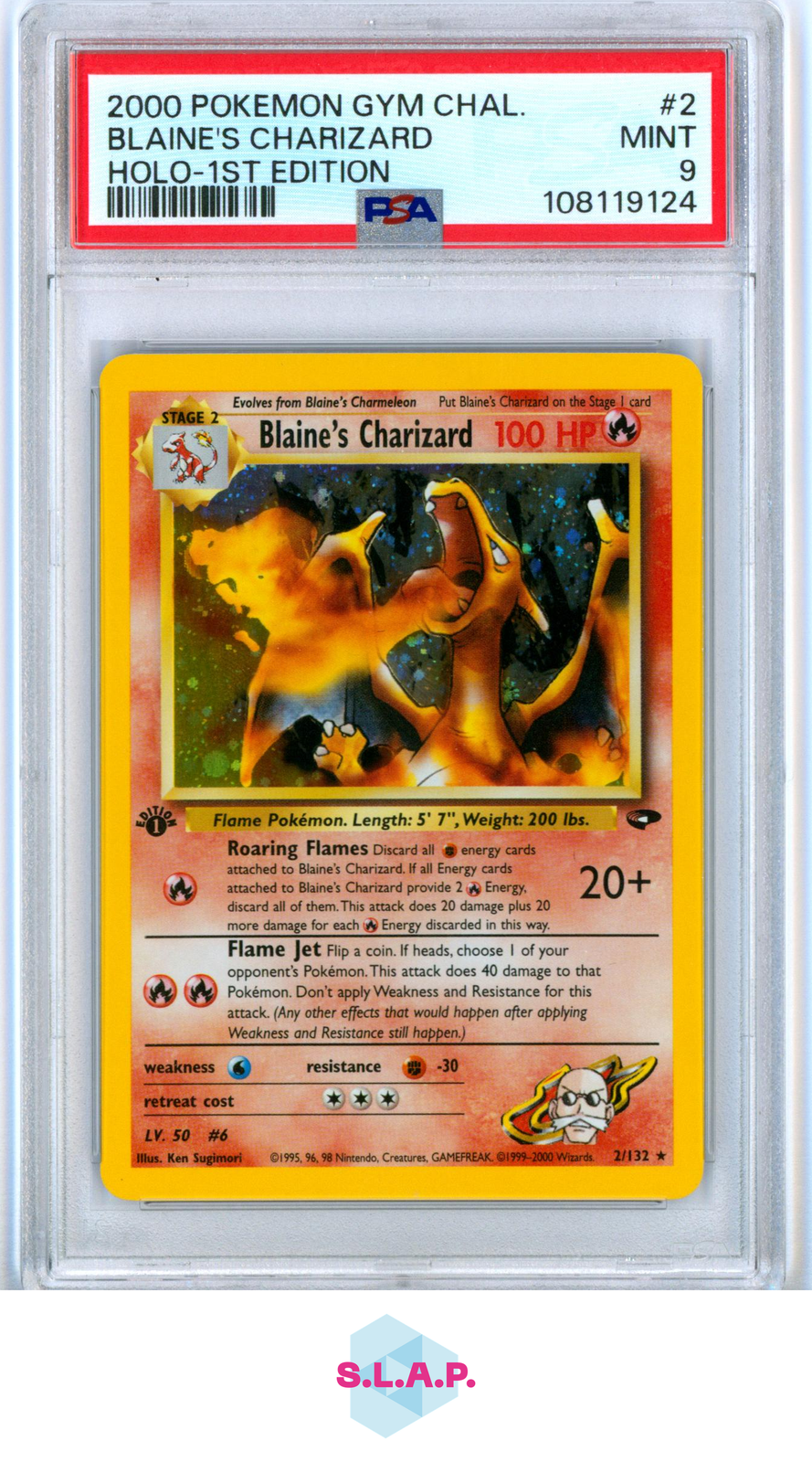 BLAINE'S CHARIZARD HOLO-1ST EDITION POKEMON GYM CHALLENGE 2000 2 PSA 9 ...