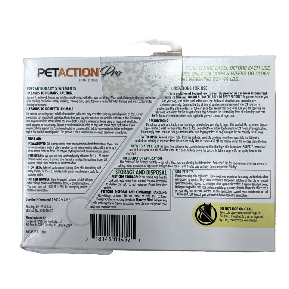 Pet Action Plus Flea and Tick Treatment for Medium Dogs 23-44 Lbs NEW ...