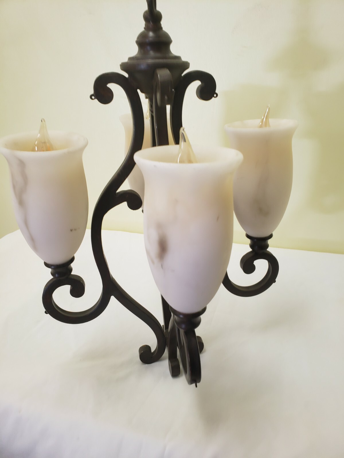 Feiss Pasquale Miranda Four Light Cast Iron Chandelier Alabaster Shades ...