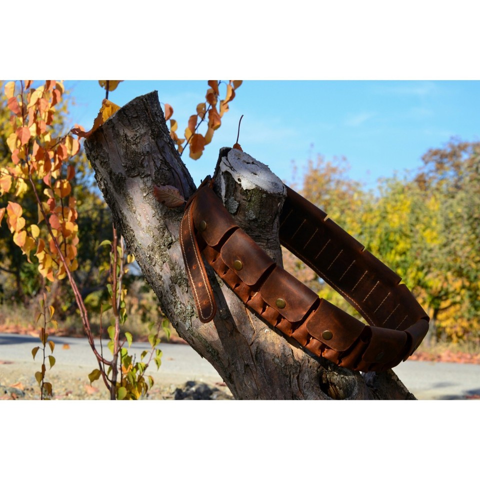 Handmade Leather Bandolier Cartridge Belt Ammo Holder Fully Closed ...