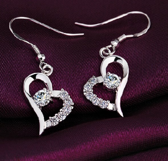 925 Sterling Silver Cubic Zirconia Heart Pendant Necklace Drop Earrings ...