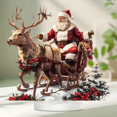 2D Acrylic Santa Claus Sleigh with Reindeer Tabletop Outdoor Decoration ...