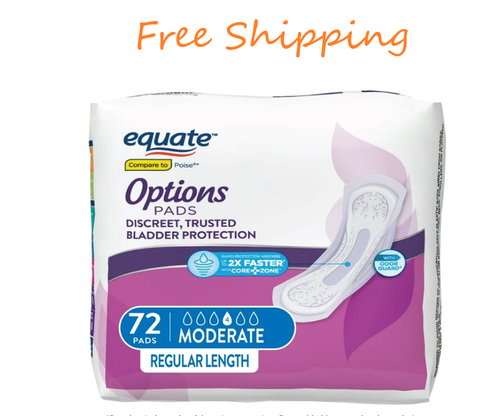 Equate Options Women's Incontinence Pads, Moderate Absorbency, Regular ...