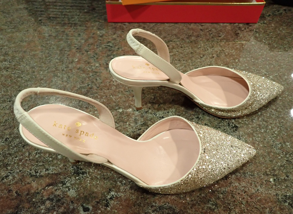 KATE SPADE SLINGBACK SHOES SIZE 7 M JEANETTE SILVER GREY/ IVORY SATIN ...