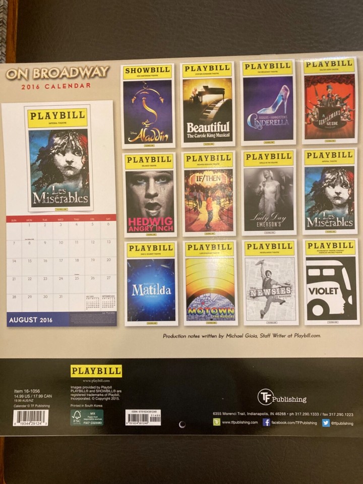 ON BROADWAY *New* PLAYBILL 2016 Calendar | eBay
