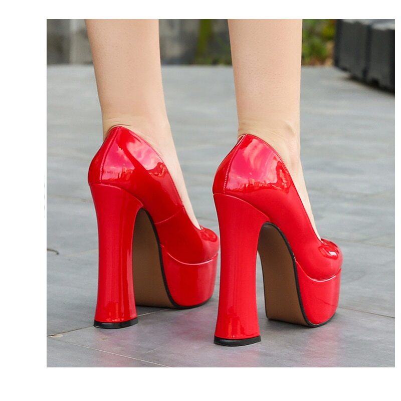 Women Pumps Catwalk Thick Heel Platform Round Toe High Heels Large Size ...