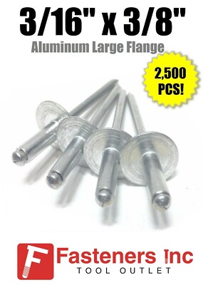 (QTY 2500) 3/16" Dia. x 3/8" Large Flange POP Rivets ALL Aluminium 6-6 ...