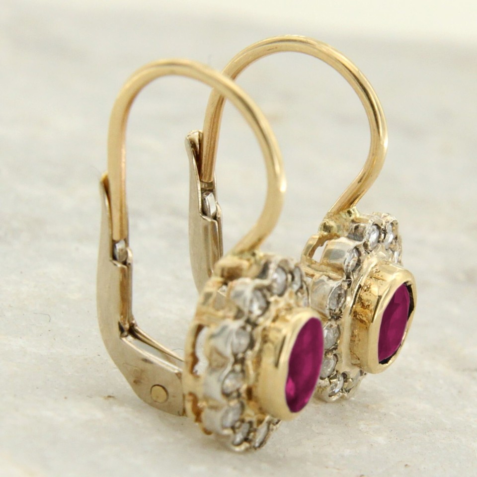 14k Yellow GOLD Natural Genuine RUBY and DIAMOND Dangle Leverback Earrings Women | eBay