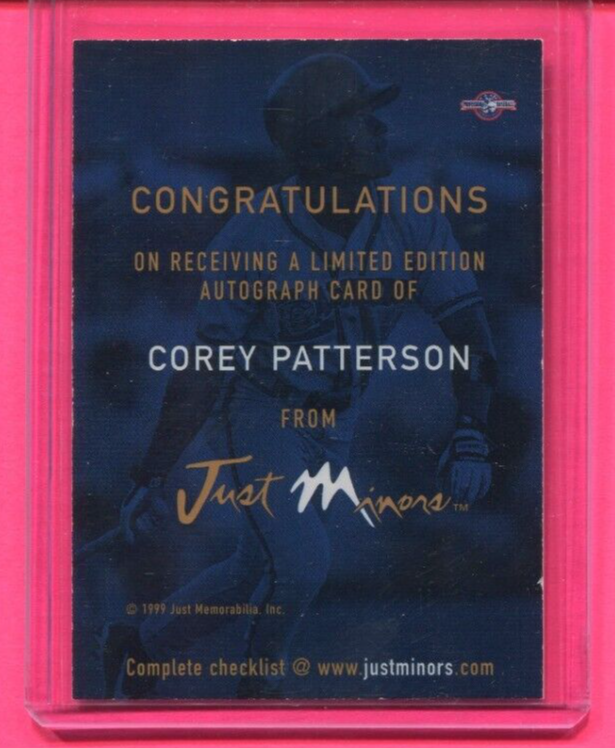 COREY PATTERSON CHICAGO CUBS 1999 JUST MINORS BASEBALL AUTOGRAPH CARD ...