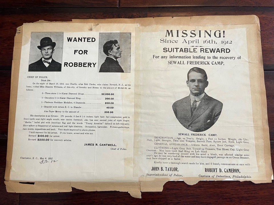 EARLY 1900's FBI WANTED POSTER-REWARD POSTER-MUGSHOT-MUG SHOT *DOUBLE ...