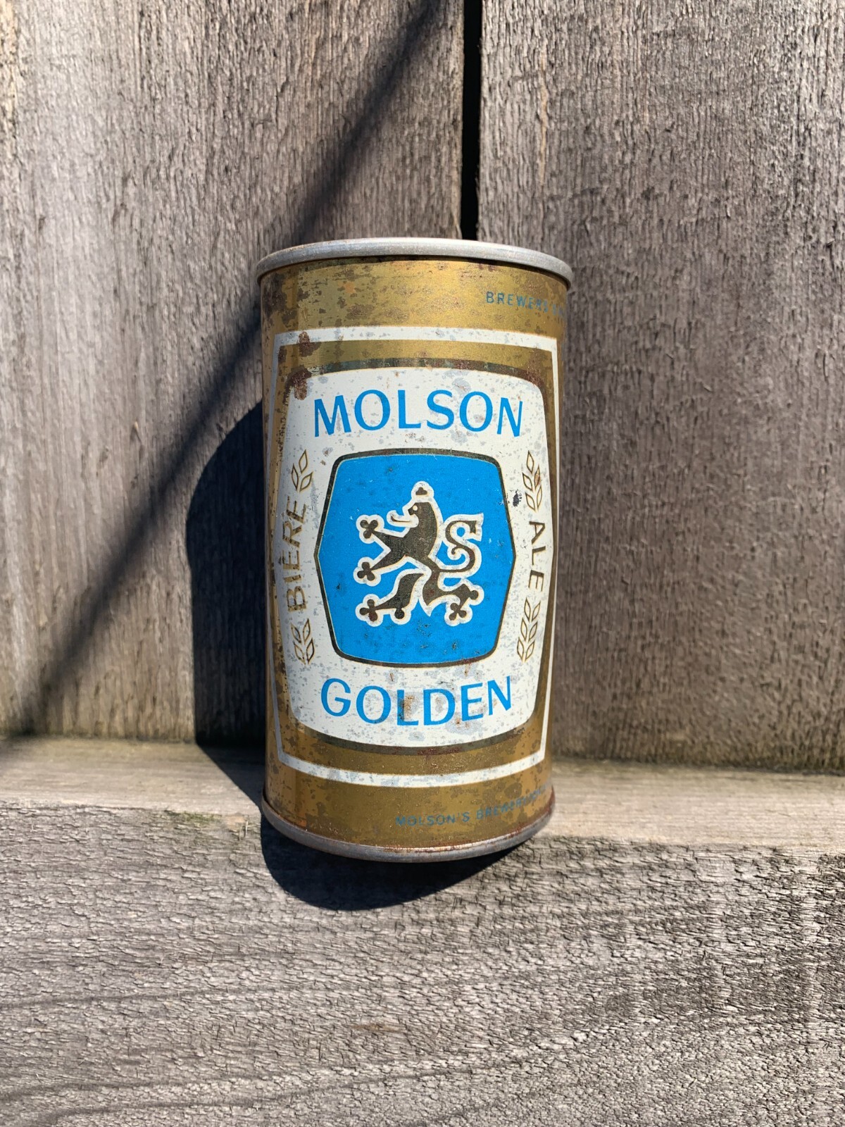 Vintage Beer Can Molson Golden Blue Gold Steel Can Top Opened Push Tab ...