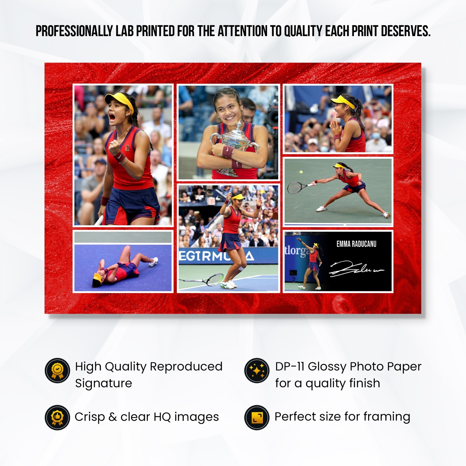 Emma Raducanu US Open TENNIS Signed Pre-Print 12x8 Montage PHOTO Gift ...