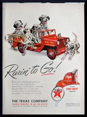 Texaco Gasoline Dalmatian Puppies Fire Engine Vintage ad 1950 Rarin' to ...