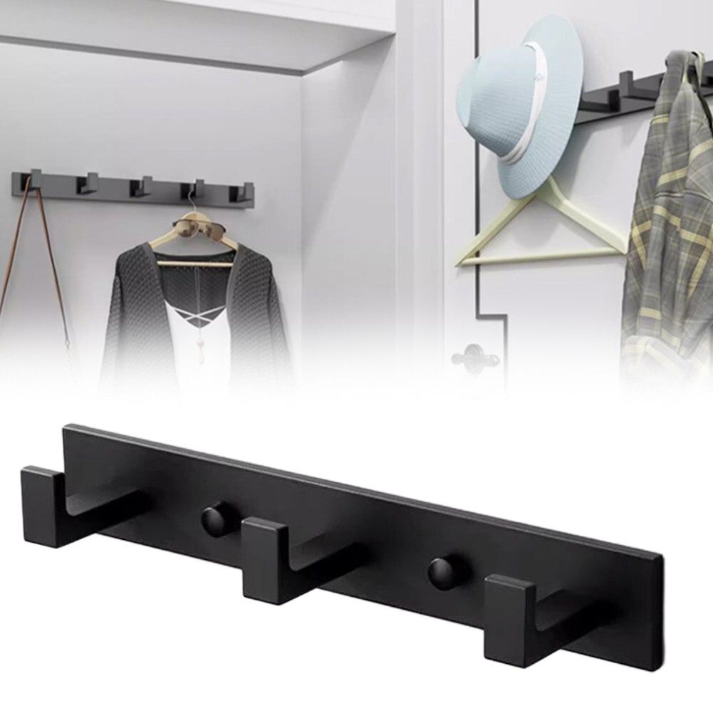 Sleek Black Finish Wall Mounted Clothes Coat Hook Space Aluminum Robe ...