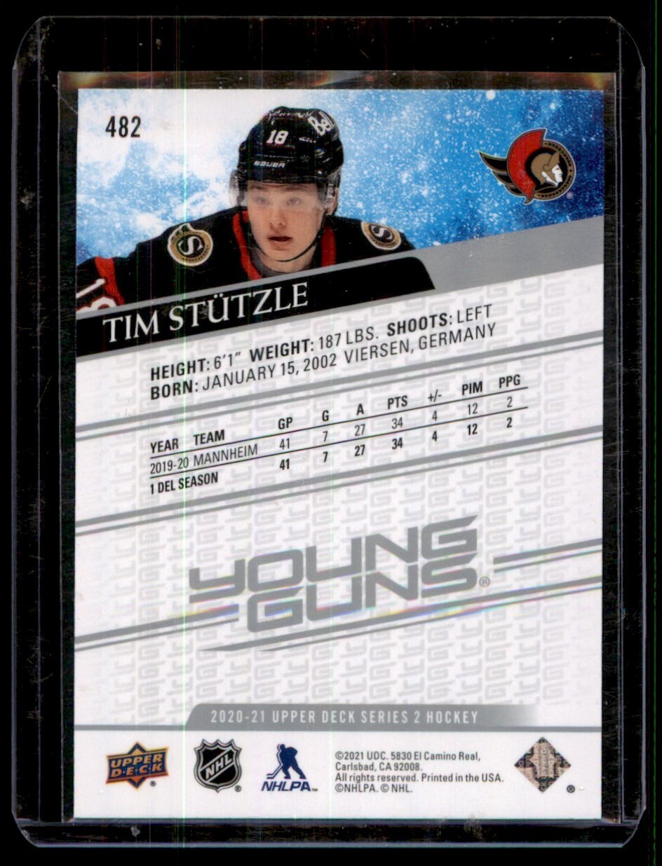 Tim Stutzle 2020-21 Upper Deck Young Guns (OlGo) #482 Ottawa Senators ...