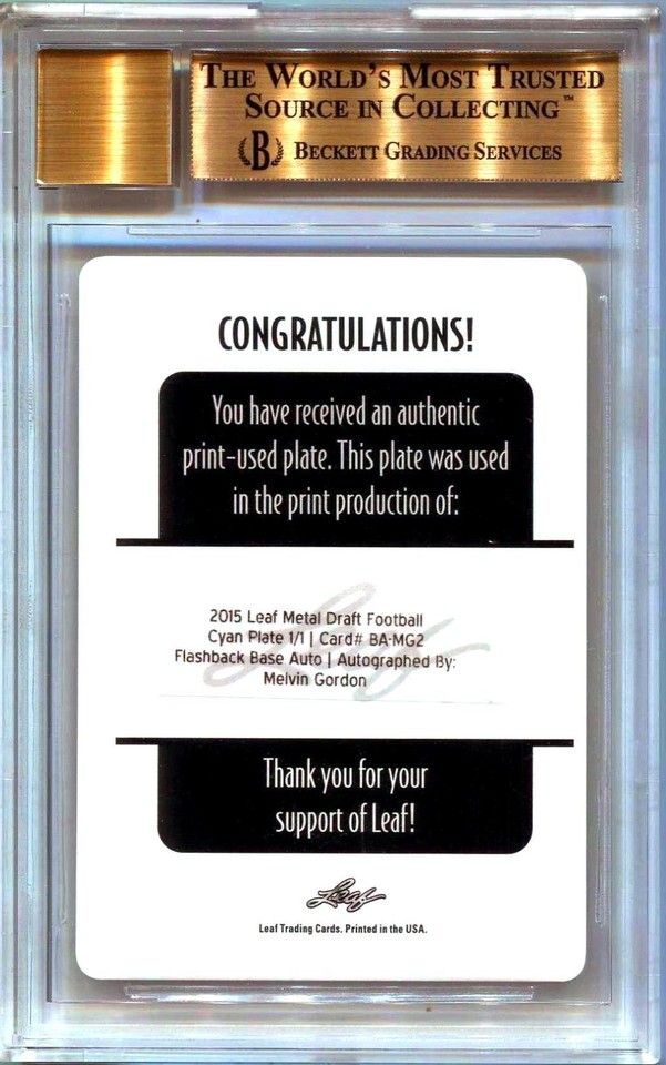 (#1/1) BGS 9.5 10 Rc Melvin Gordon Auto 2015 Print Plate Rookie Signed ...