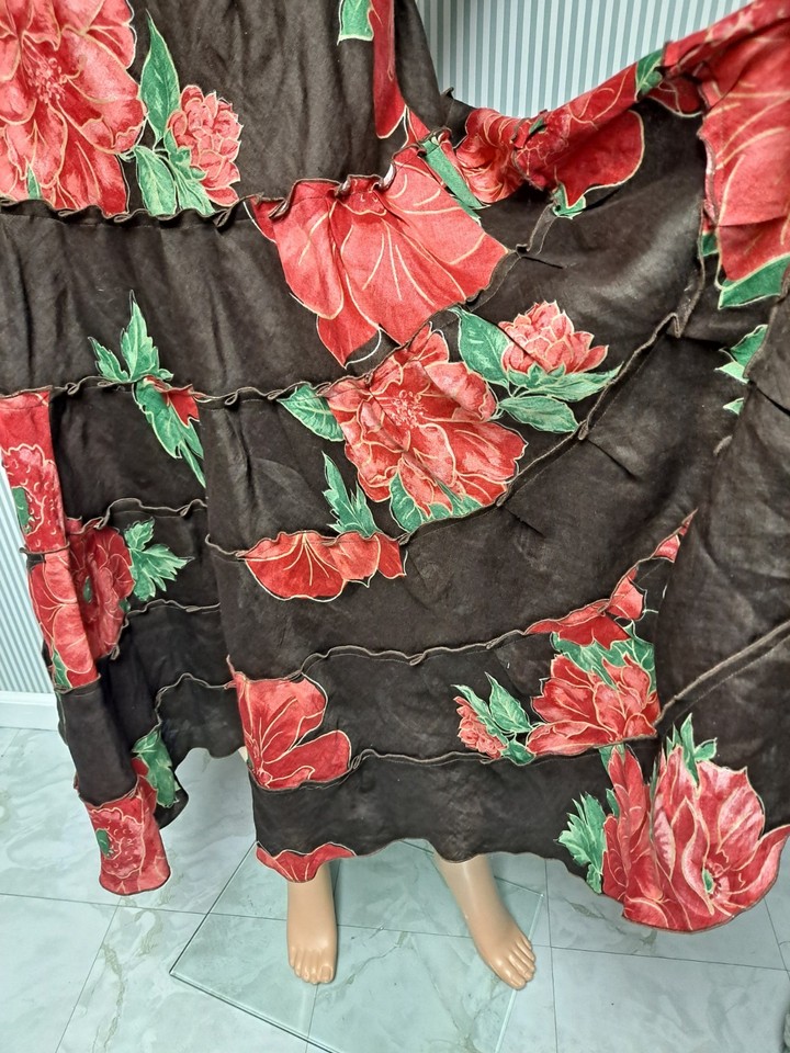 💖Luisa Positano Italy RETRO Size S/M BROWN Floral Linen Tiered Dress | eBay