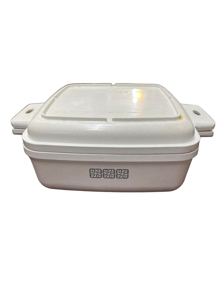 LittonWare Microwave Cookware Square Dish 39272 Lid 39271 White Pattern ...