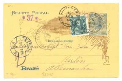 BRAZIL 1907 UPRATED PS CARD TO BERLIN-- VF | eBay