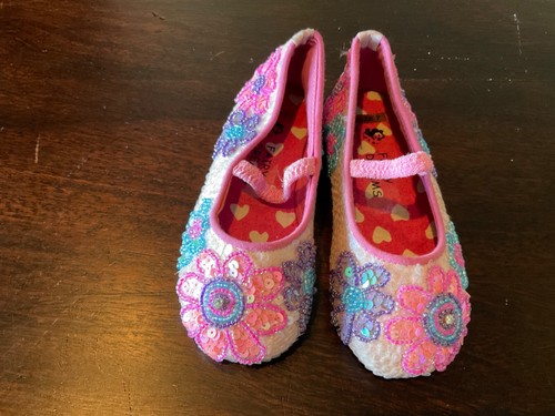 NEW Sequined Beaded Girls Princess Slippers Fairy Shoes Dress Flats ...