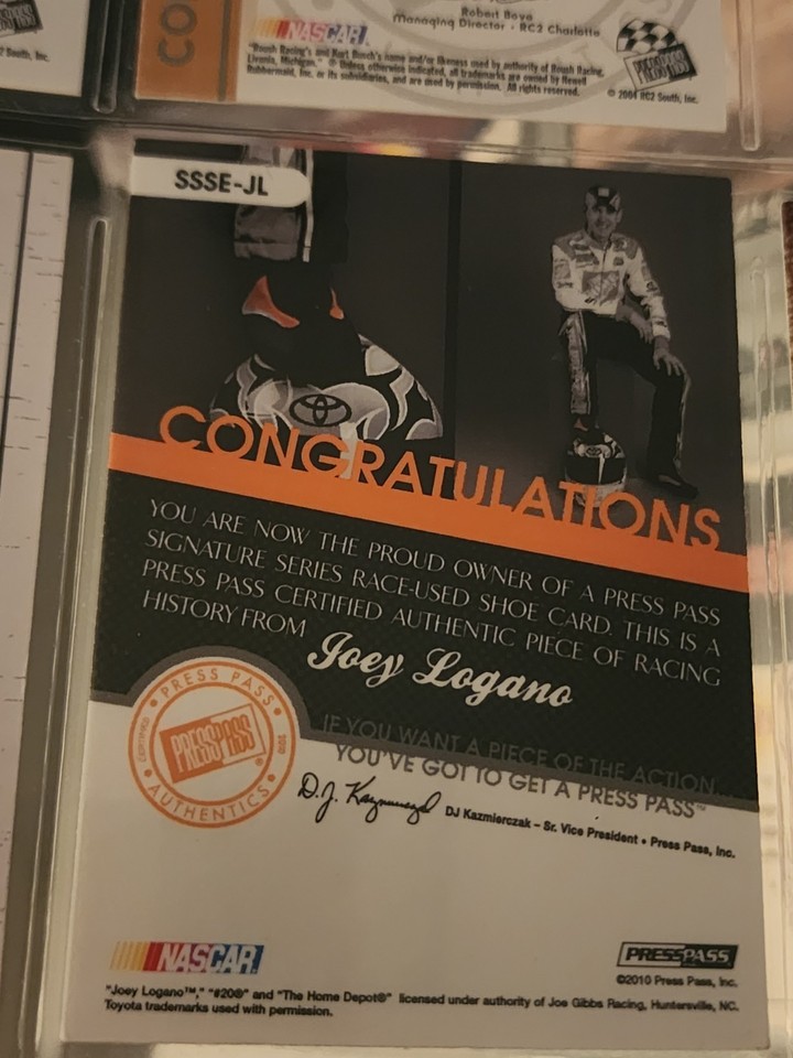 Joey Logano Signed with Shoe Patch 2010 Signature Series SSSE-JL 8/20 ...