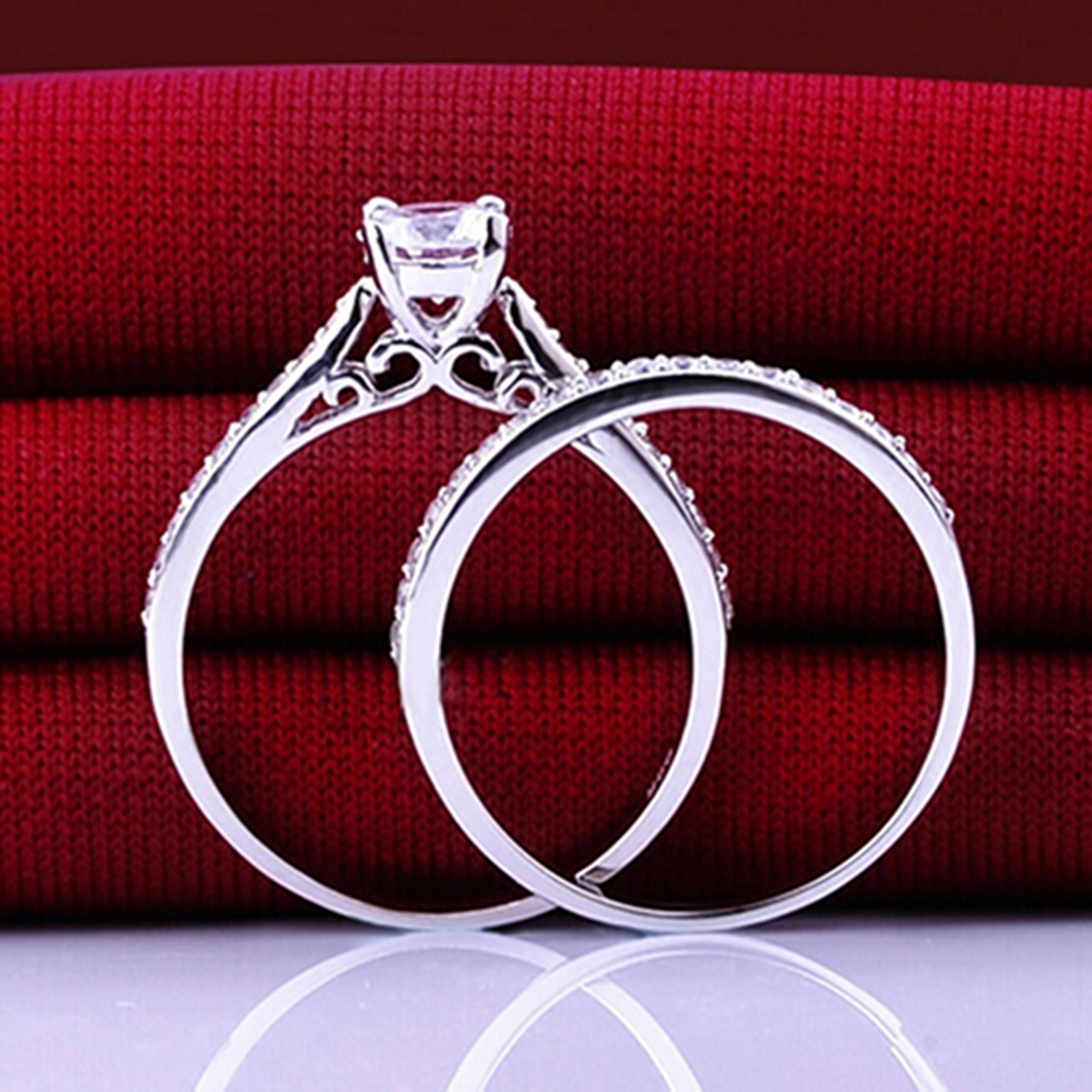 2pcs/set Wedding Ring Shiny Cubic Zirconia Exquisite Engagement Wedding ...