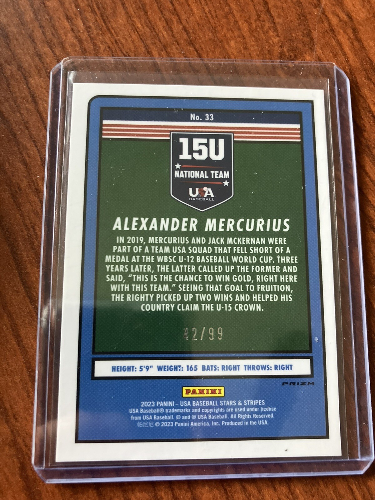 2023 USA Baseball Stars and Stripes White #33 Alexander Mercurius /99 ...