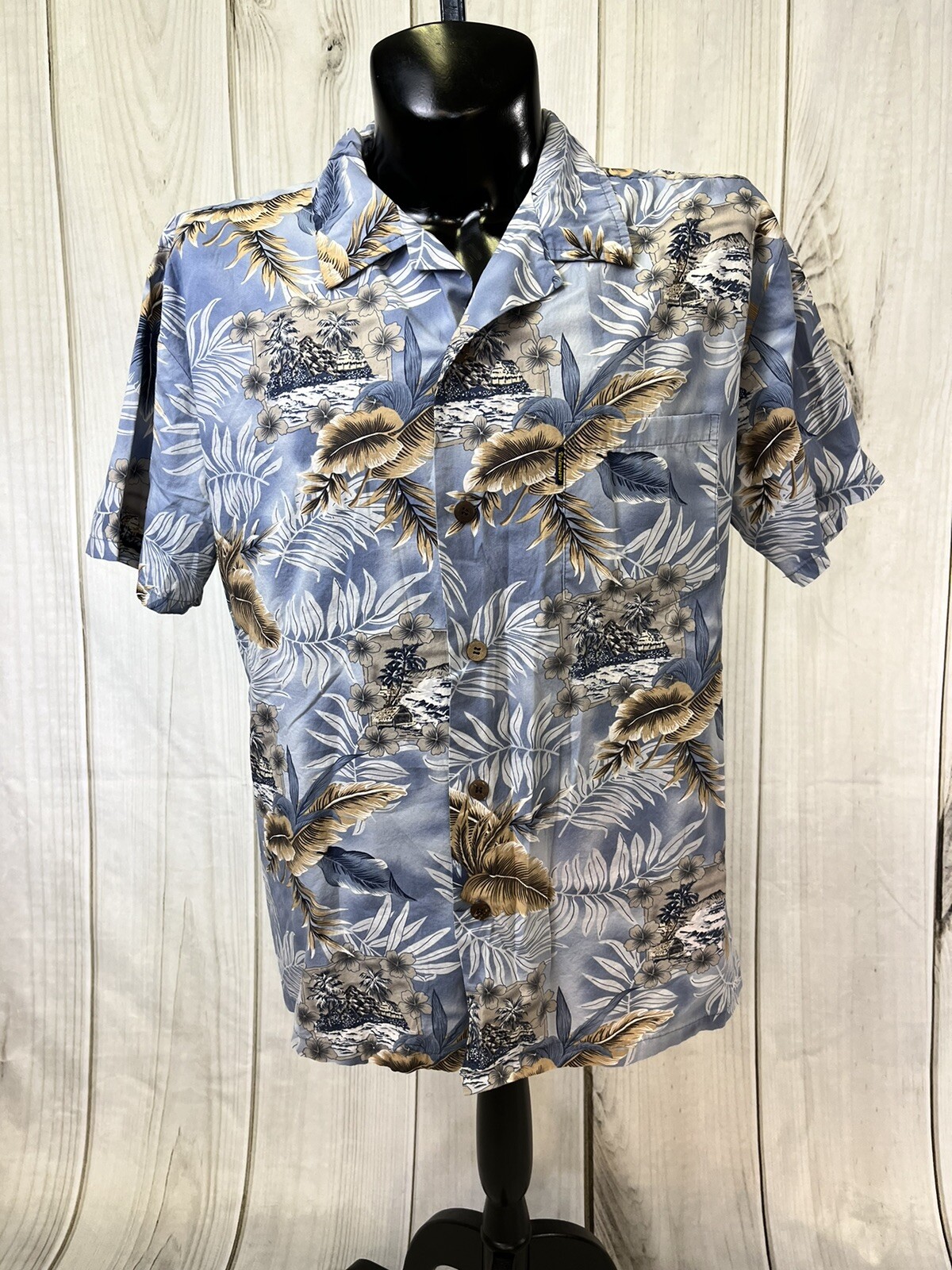 Palmwave Hawaiian Shirt Mens Blue White Hibiscus Flowers Short Sleeve ...