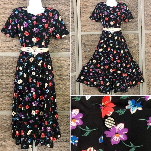 Vtg 80s/90s Floral SS Shirt Dress Button Down Midi Grunge Rockabilly ...