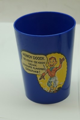 VINTAGE HOWDY DOODY CUP OVALTINE BLUE TUMBLER BOB SMITH 1950s BE KEEN 3 ...