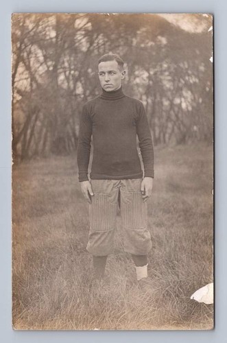 Football Player Boy in Pads & Turtle Neck RPPC Antique American Sports ...