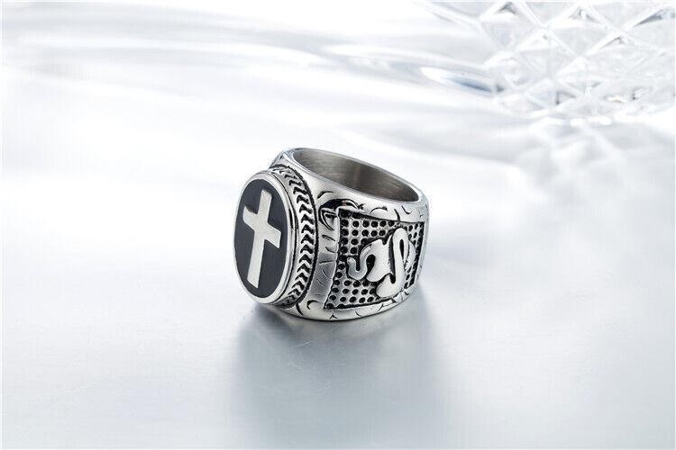 Men Prayer Hand Christian Holy Cross Ring Band Enamel Gifts Stainless ...