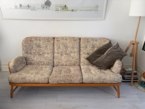 Ercol 766 Jubilee Light Beech Blonde Sofa MCM Retro Vintage Original ...