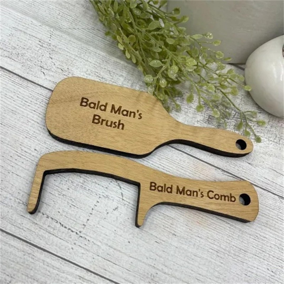 2pc Funny Gift Combs For Bald Men Hair Loss Joke Wooden Hairless Bald ...