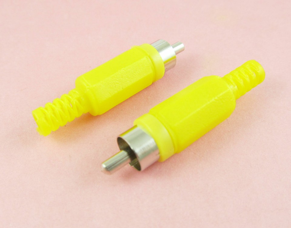 10pcs Yellow RCA Phono Male Plug Solder Type Audio Video Cable ...