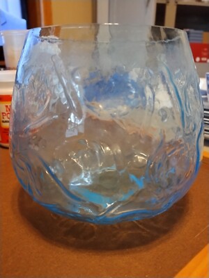 Vintage Blue Glass Crinkle Decatur Glass Cookie Jar Thumbprint No Lid ...
