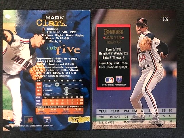 MLB - Mark Clark 1994 Topps Stadium Club & 1994 Donruss Baseball ...