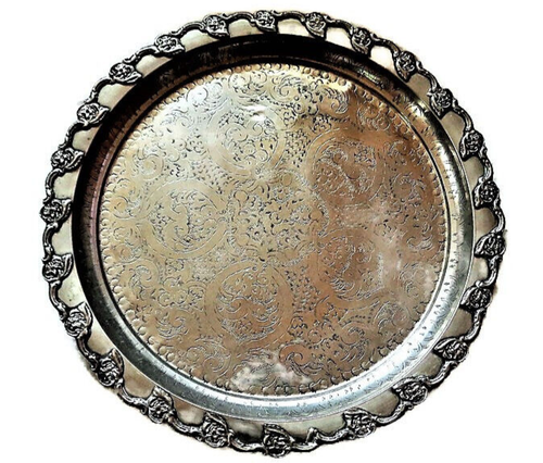 Antique Moroccan Arabic Tray Table Top Huge Silver plate 23'' | eBay