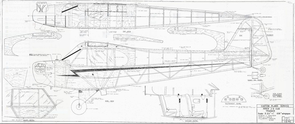 1/4 Scale Piper Cub Plus Sig Kadet Senior and 93 inch Corsair Printed ...