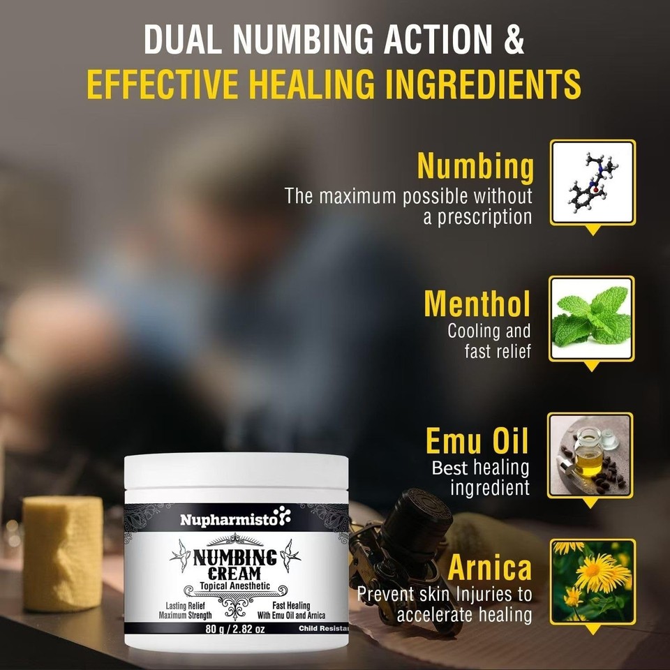 Nupharmisto Max Strength Numbing Cream 80g w/ 5X Numbing, Emu Oil ...