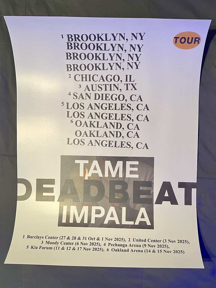 Tame Impala Official 2025 Deadbeat Tour Poster Austin Tx | eBay