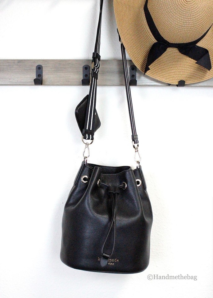 Kate Spade Rosie Medium Black Pebbled Leather Drawstring Bucket Bag ...