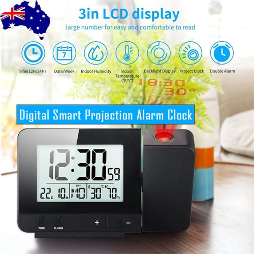 Digital Smart Projection Alarm Clock LED Temperature Time Projector LCD ...
