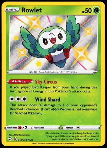 Pokemon Card - Rowlet Shining Fates Shiny Vault SV001/SV122 Shiny Holo ...