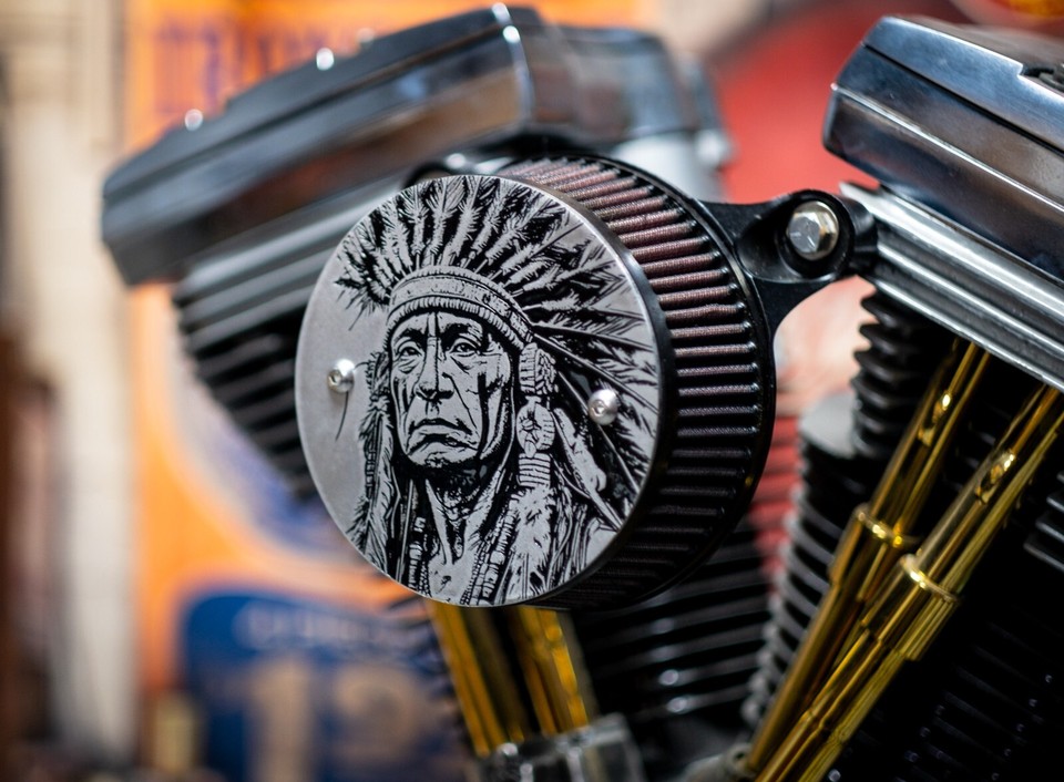 Indian Chief Engraved Air Filter 5.5” Cleaner cover cap 5.5” Motorcycle ...