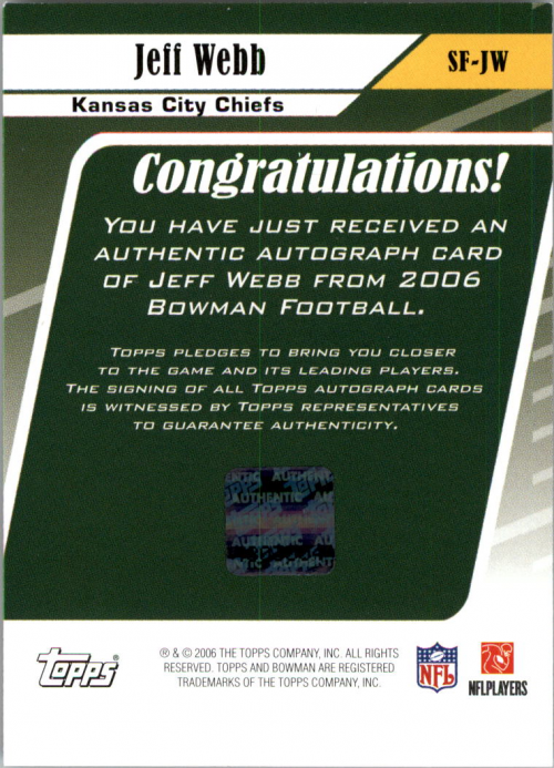 2006 Bowman Signs of the Future #SFJW Jeff Webb F Auto | eBay