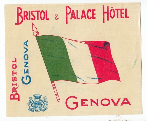 Vintage Bristol & Palce Hotel Genova Italy Luggage Label circa 1953 | eBay