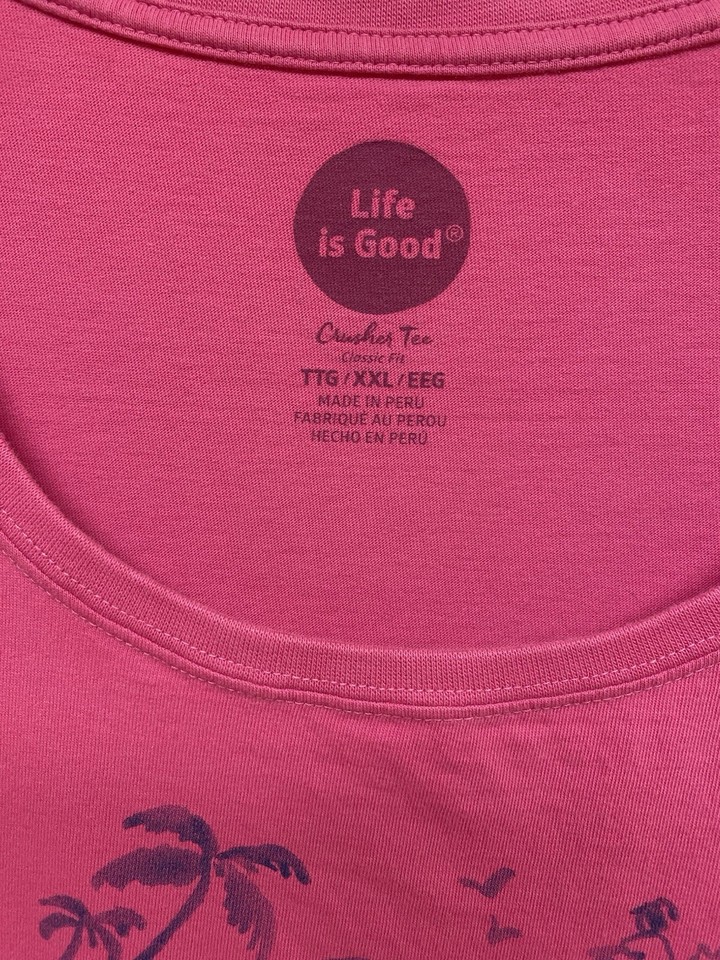 Life Is Good Pink Happy Hour T Shirt Womens 2XL XXL Crusher Tee | eBay