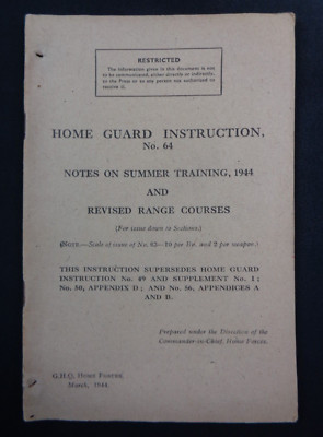 WW2 HOME GUARD publication regarding "SUMMER TRAINING and REVISED RANGE ...